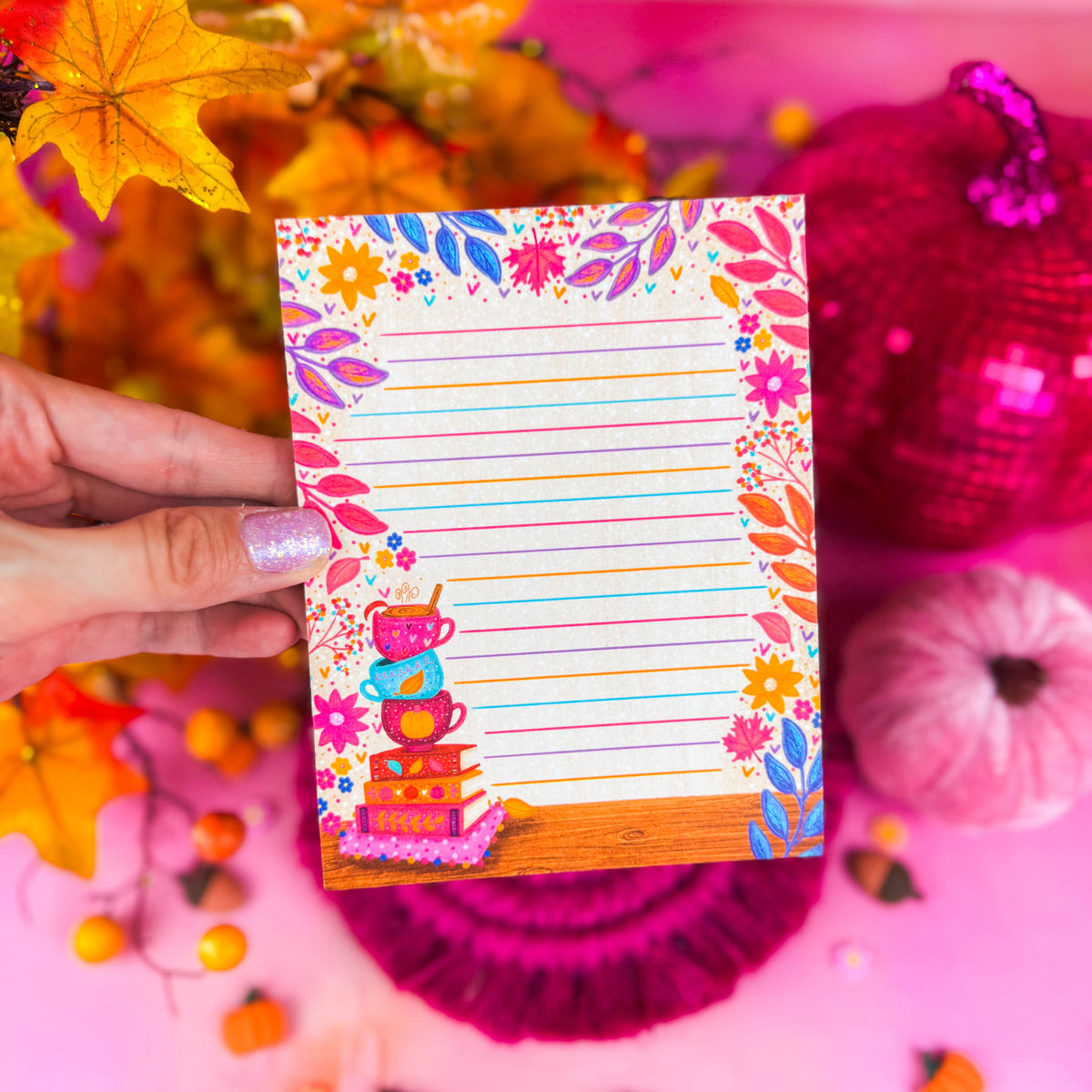 Cozy Fall Book Stack Notepad 4.25" x 5.5" – Emily Cromwell Designs