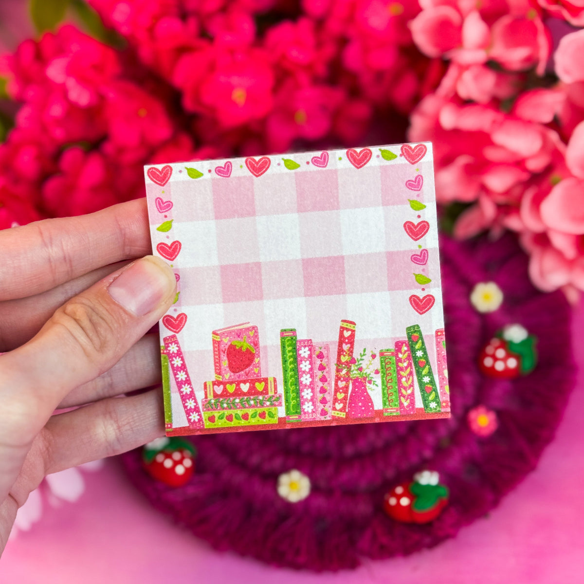 Strawberry Bookshelf Sticky Notes 3" x 3" – Emily Cromwell Designs