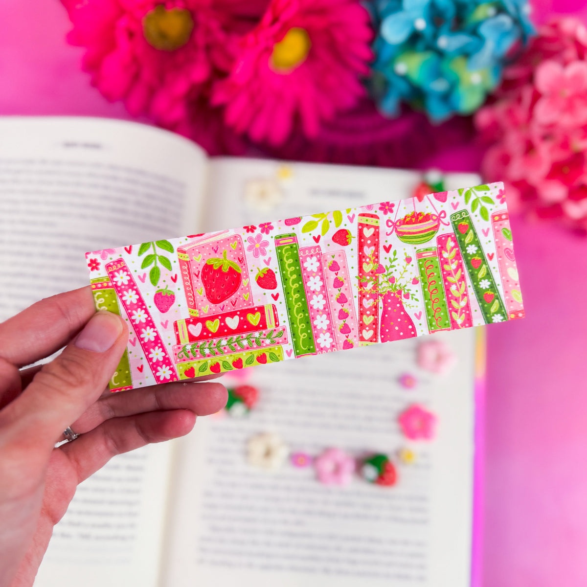 Strawberry Bookshelf Bookmark – Emily Cromwell Designs