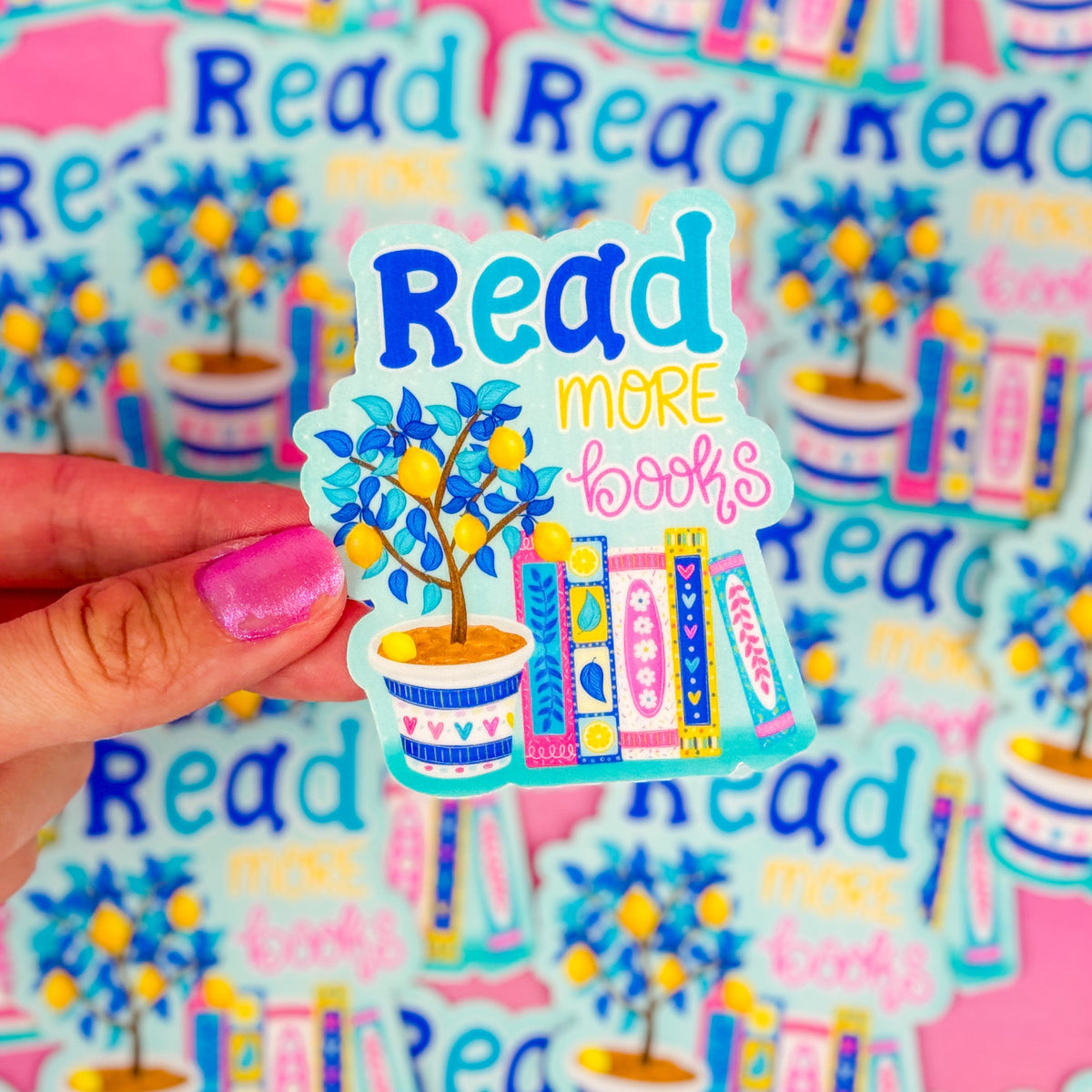 Read More Books Lemon Book Stack Vinyl Sticker – Emily Cromwell Designs