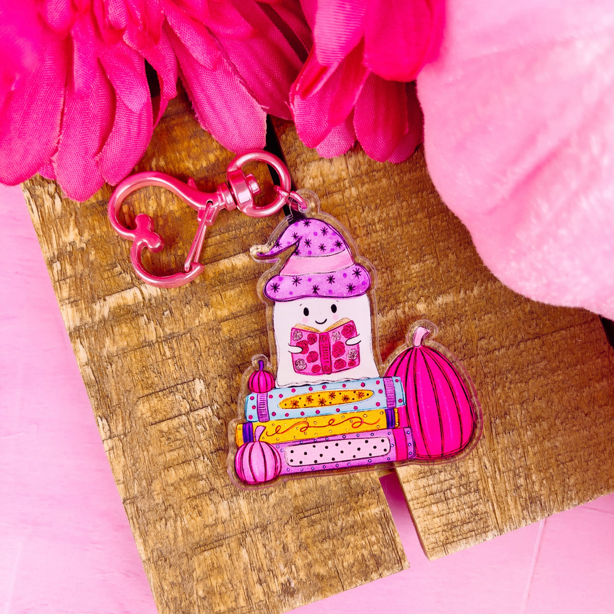 Ghost Book Stack Acrylic Keychain – Emily Cromwell Designs