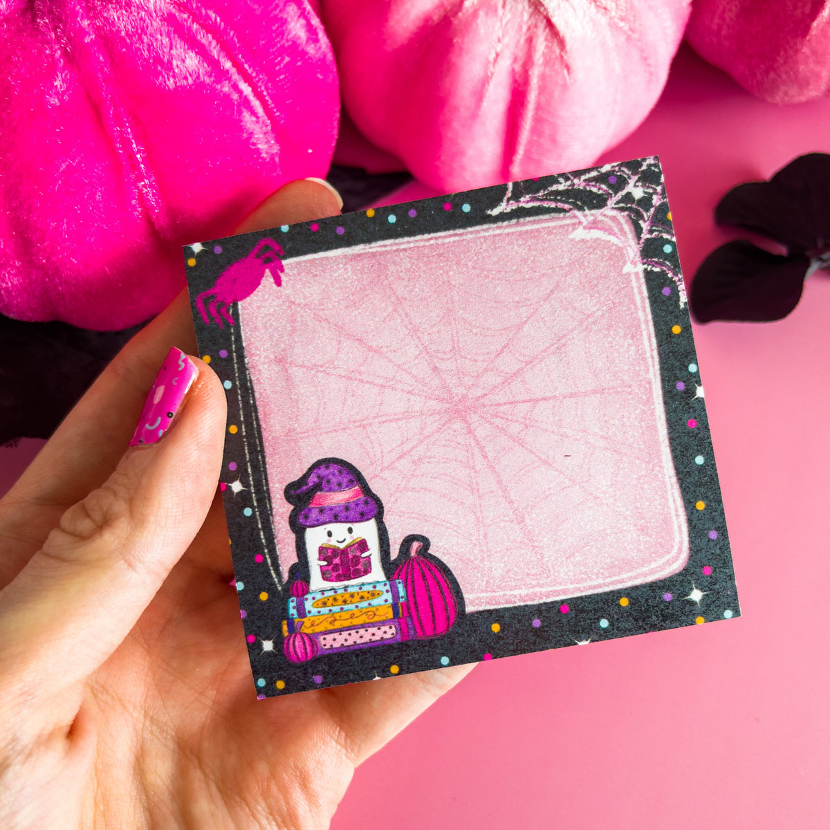 Halloween Bookworm Ghost Sticky Notes 3" x 3" – Emily Cromwell Designs